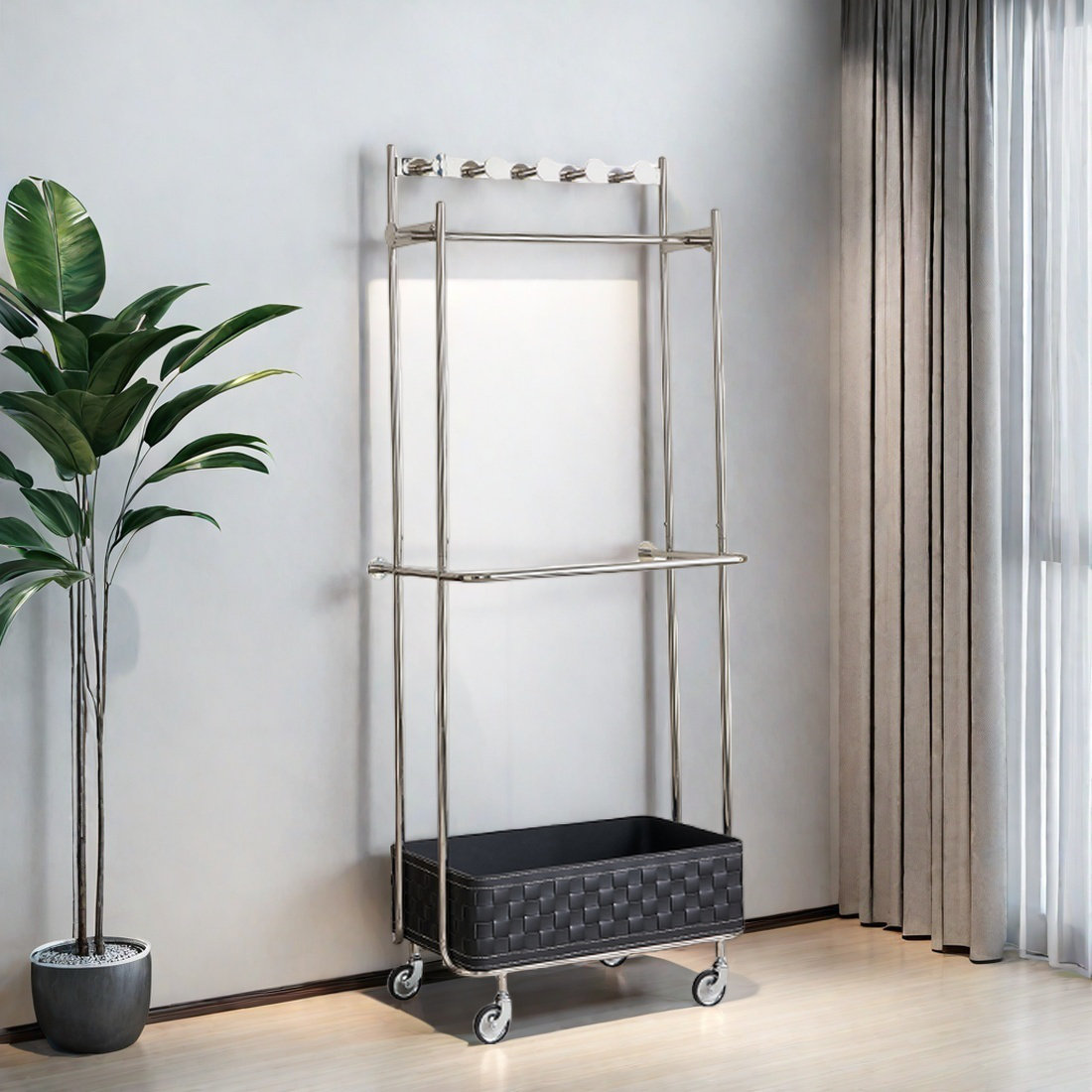 Orren Ellis Metallic Leather Coat Rack Storage | Wayfair