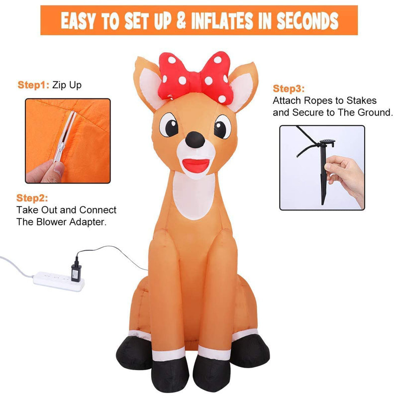 The Holiday Aisle® Christmas Inflatables Reindeer Cute Yard Decorations ...