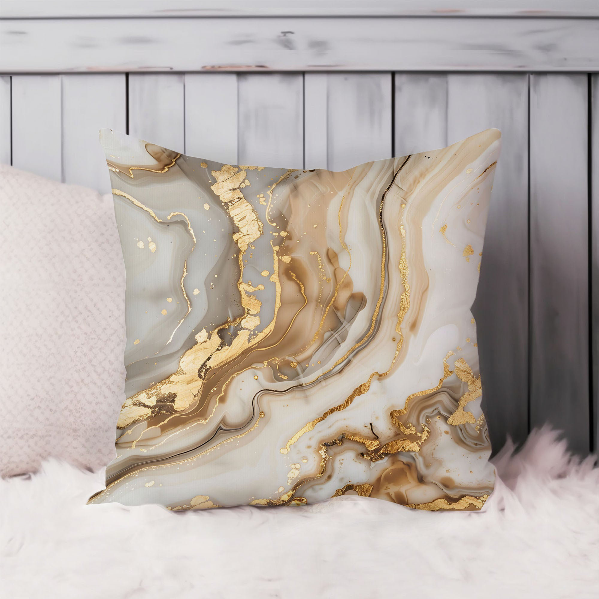 Ethan Taylor Abstract Golden Geode Crystals Marble V Modern | Wayfair