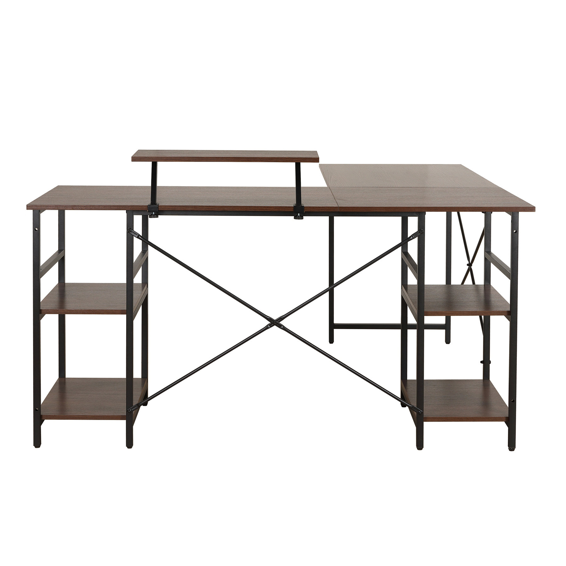 17 Stories L-Shape Industrial Desk with storage shelves | Wayfair