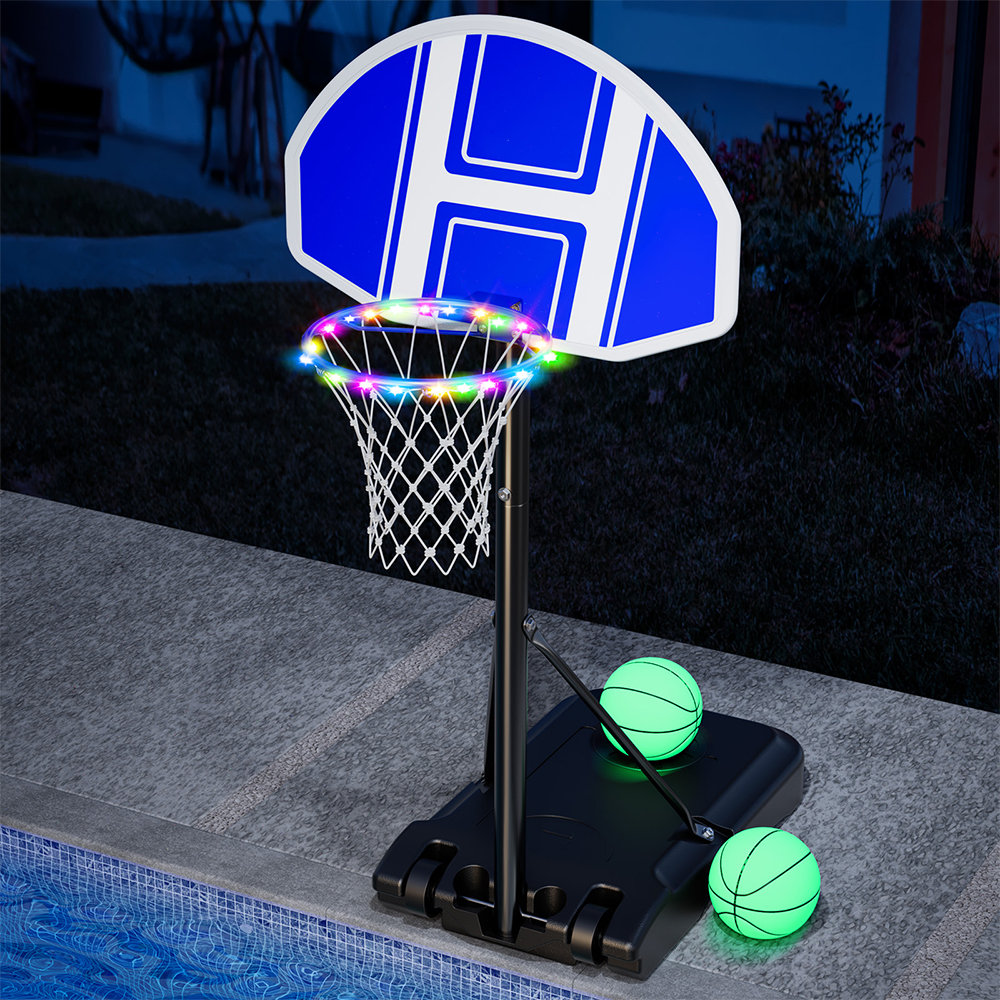 Klo Kick Poolside Basketball Hoop with LED Light 45''-59'' Adjustable ...