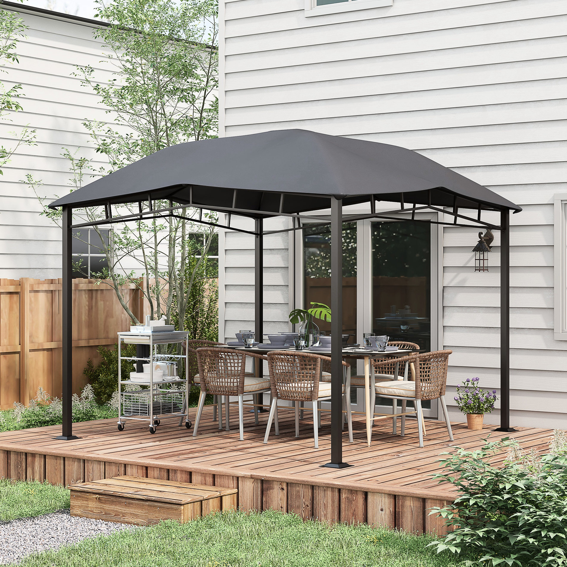 Latitude Run® 10X10 Gazebo - All-Weather Steel, Grey Canopy For ...