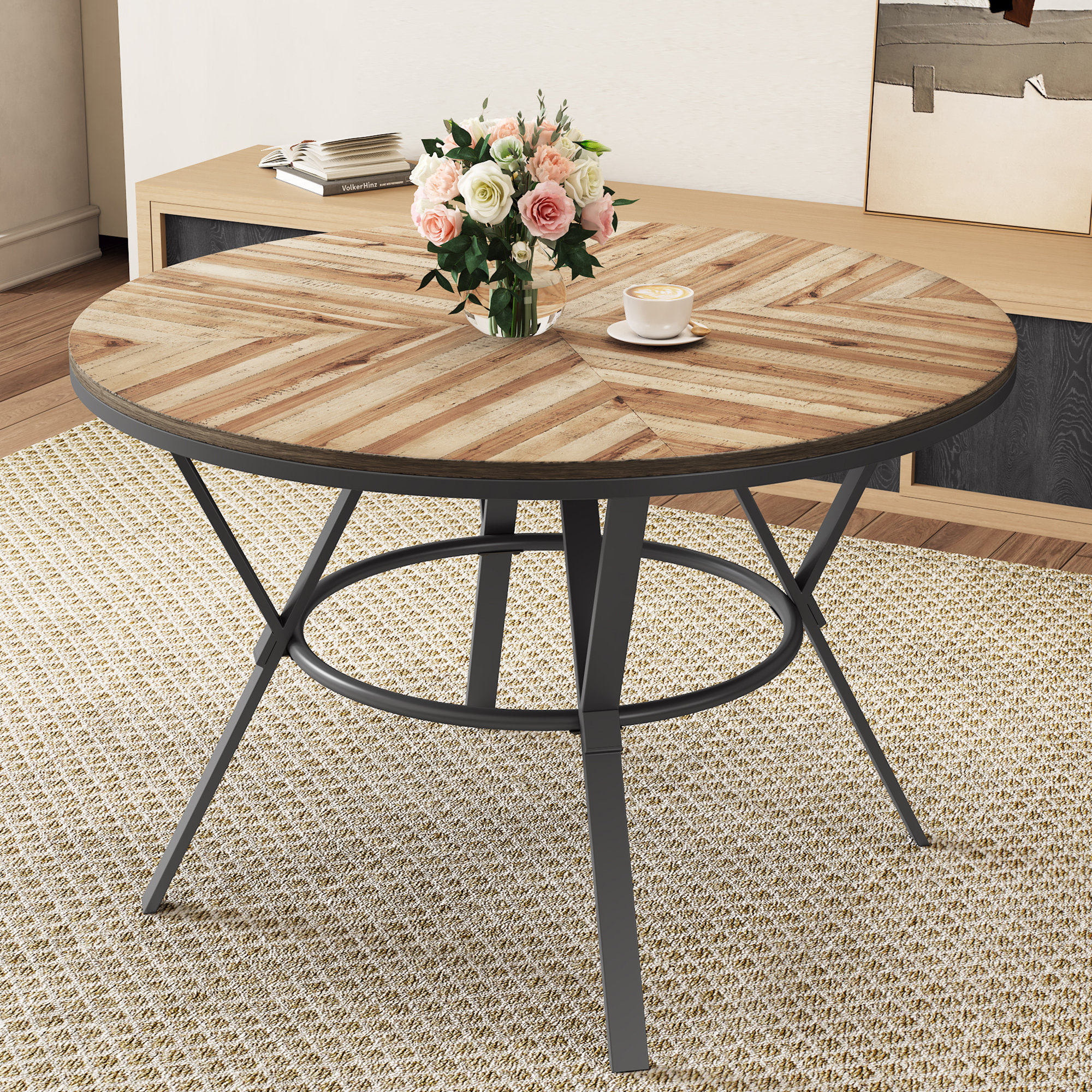 George Oliver Manthey Faux Wood Round Dining Table | Wayfair