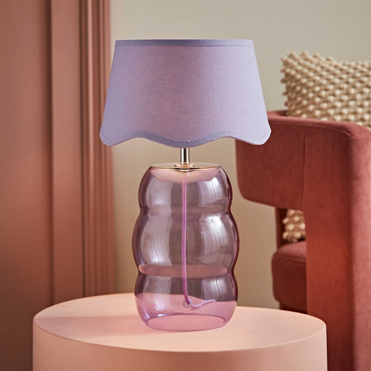 Metro Lane Deleena Lilac Glass Bubble Table Lamp with Lilac Scallop ...