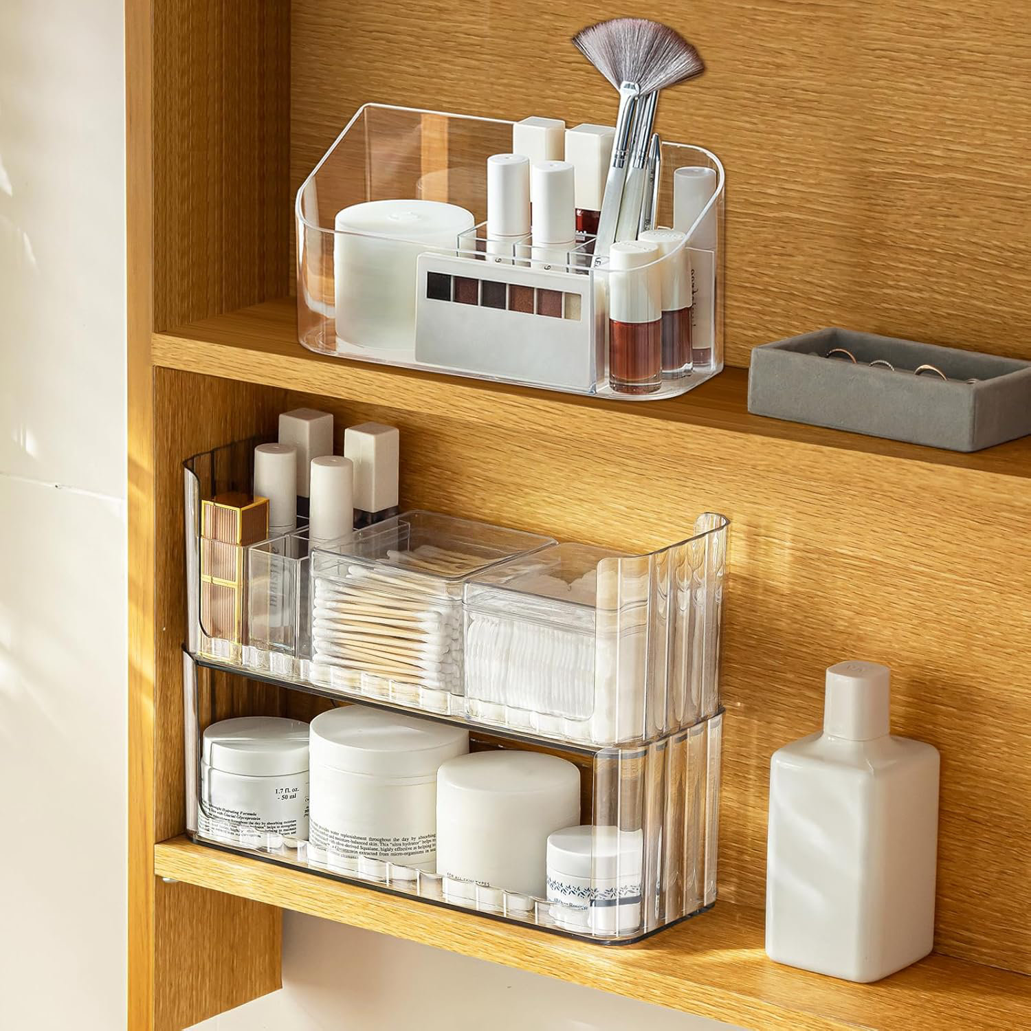 Rebrilliant 2 Pack Stackable Makeup Organizer Tray Transparent Cosmetic ...