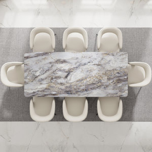 Orren Ellis Modern 78.7" Dining Table, Glossy Sintered Stone Top ...