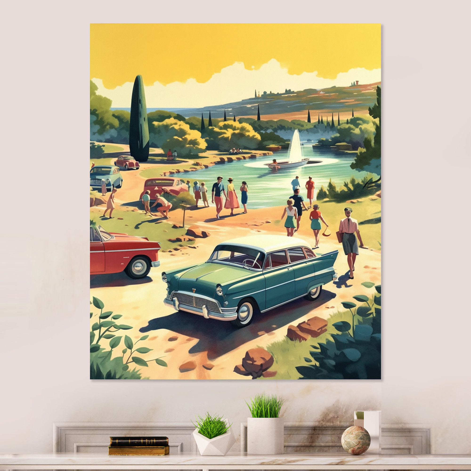 Breakwater Bay 50's Vintage Cars By the Beach I - Retro Car Metal Wall ...