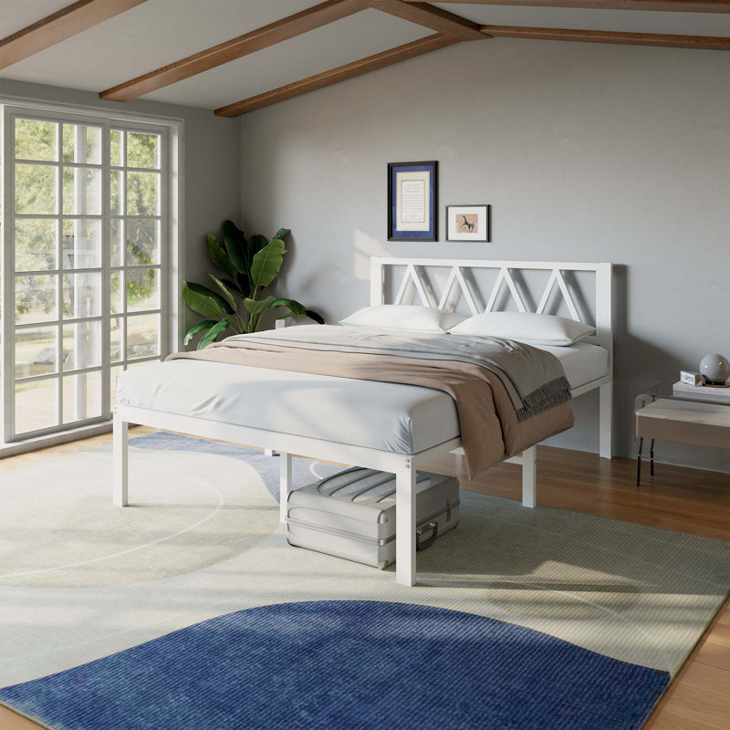 Ebern Designs 16" Metal Bed Frame with Headboard,Heavy Duty Platform ...