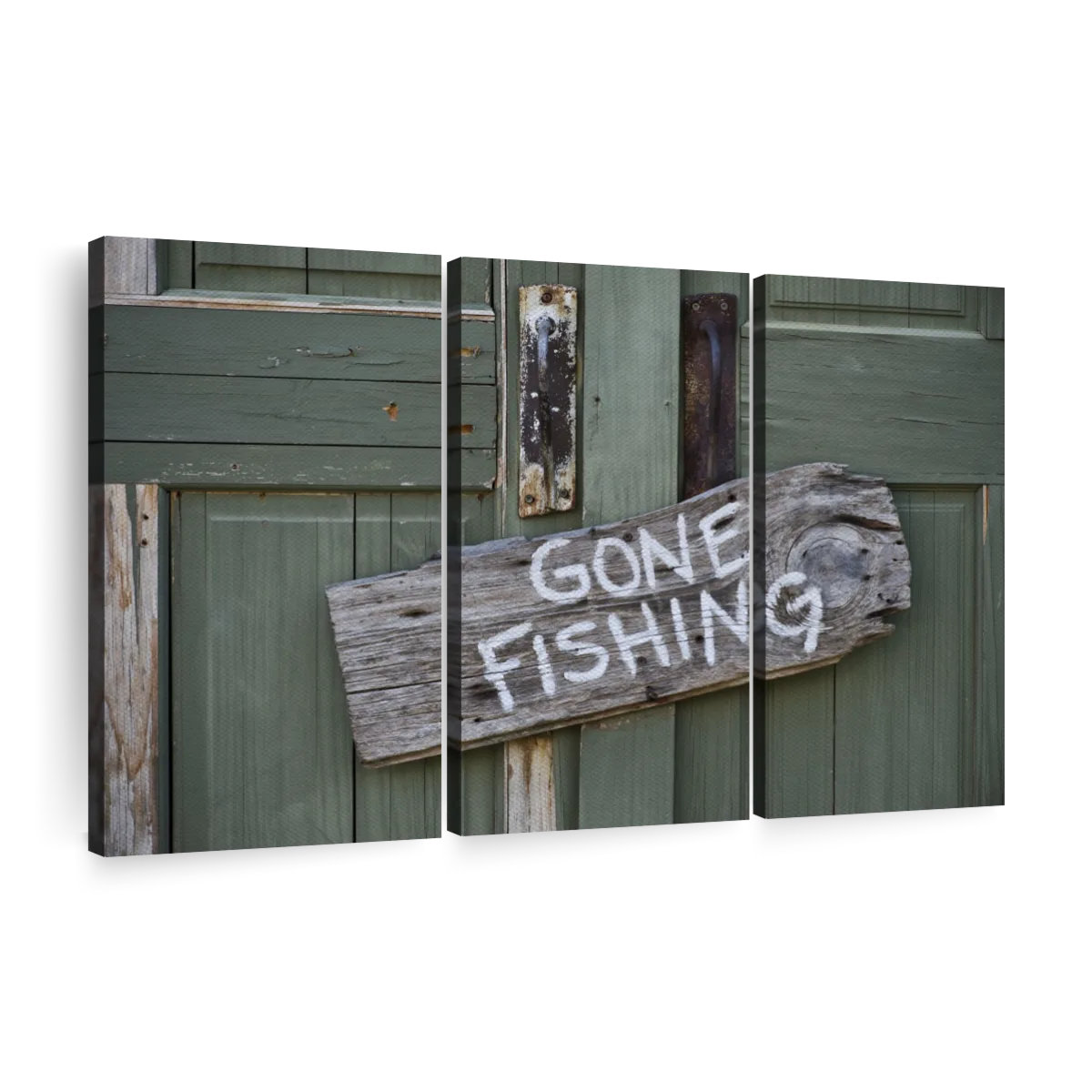 Elephant Stock " Rustic Gone Fishing Sign " 3 - Pieces on Canvas | Wayfair