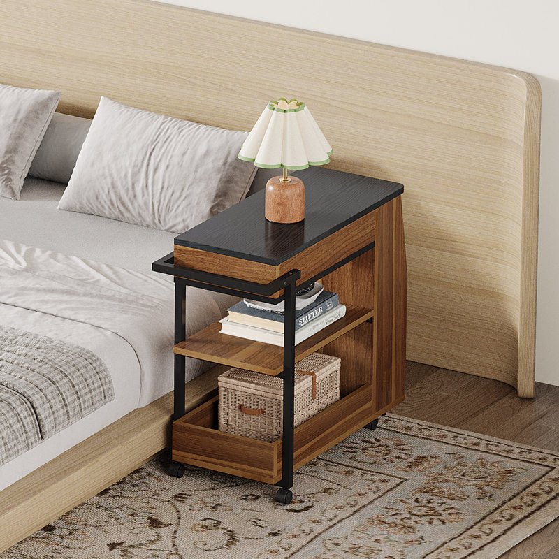 17 Stories 3-tier Rolling End Table With Rotating Tabletop | Wayfair