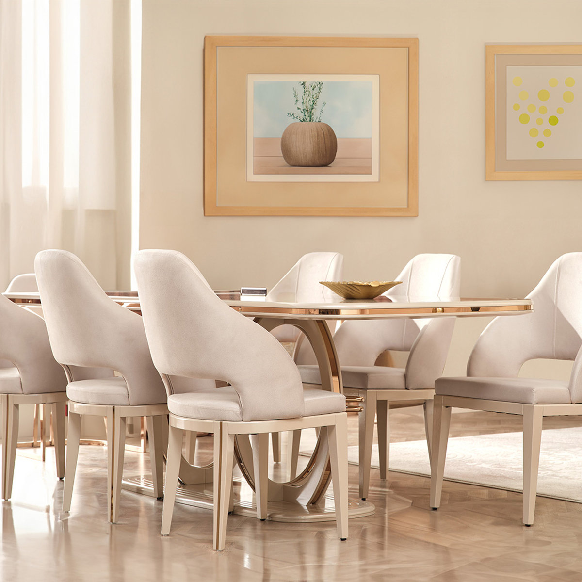 Arthooc Luxurious Beige Velvet Dining Set With Gold Accents – Multiple ...