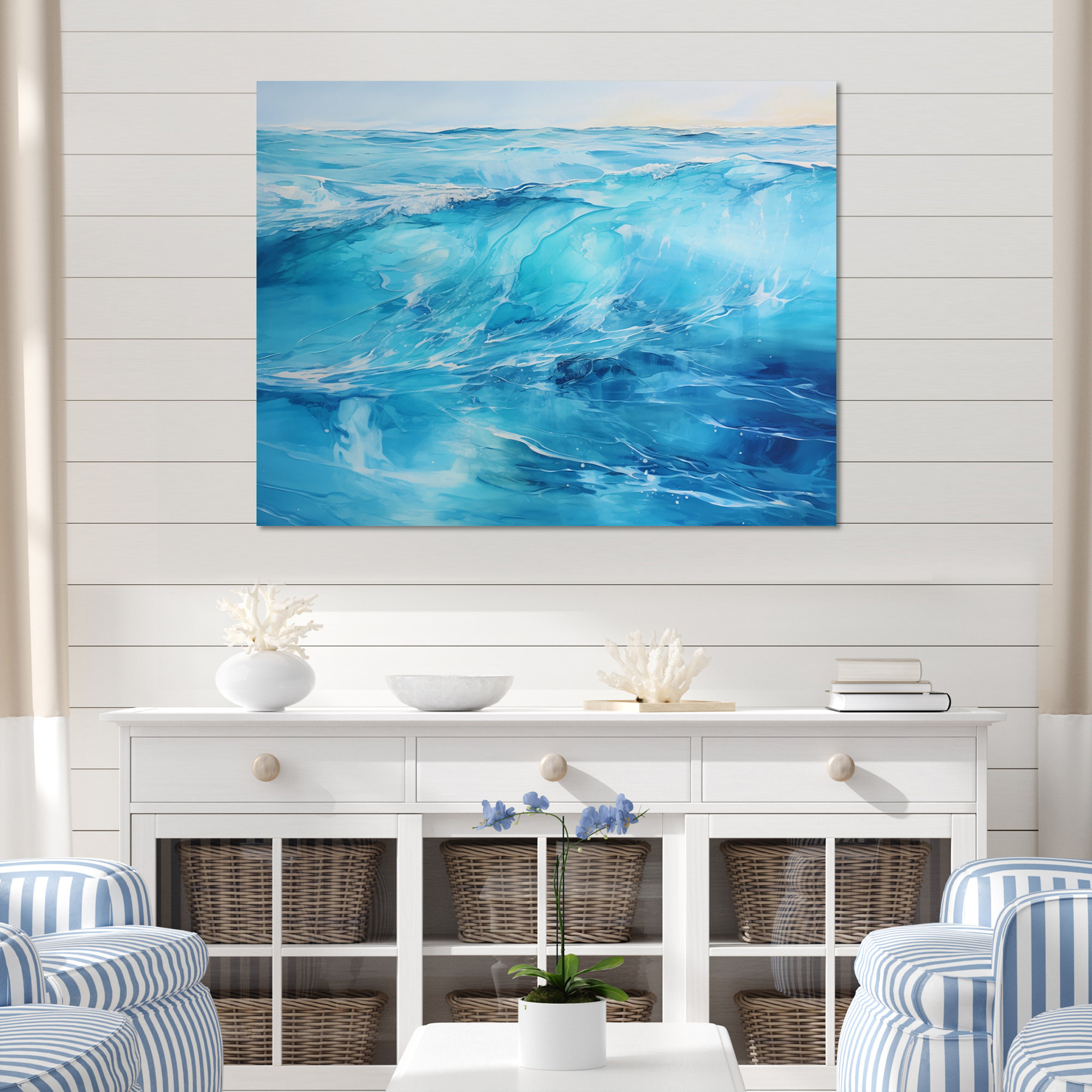 Highland Dunes Bright Turquoise Transparent Waves - Print | Wayfair
