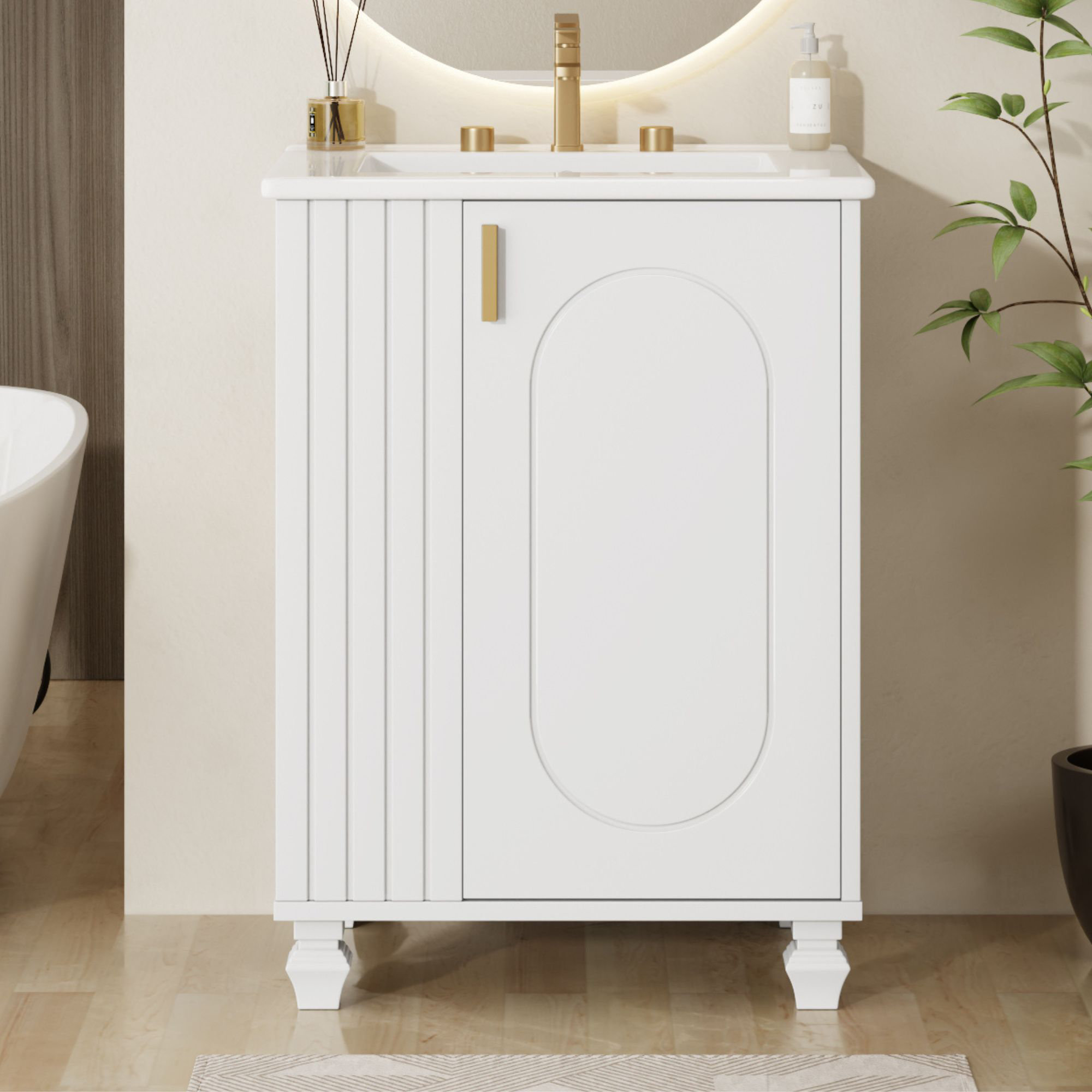 Charlton Home® 24'' Freestanding Single Sink Bathroom Vanity With ...