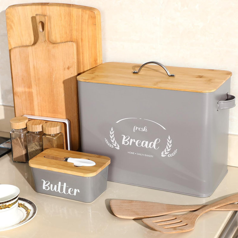 Trinx 2 Pcs Extra Large Bread Box and Butter Dish | Wayfair