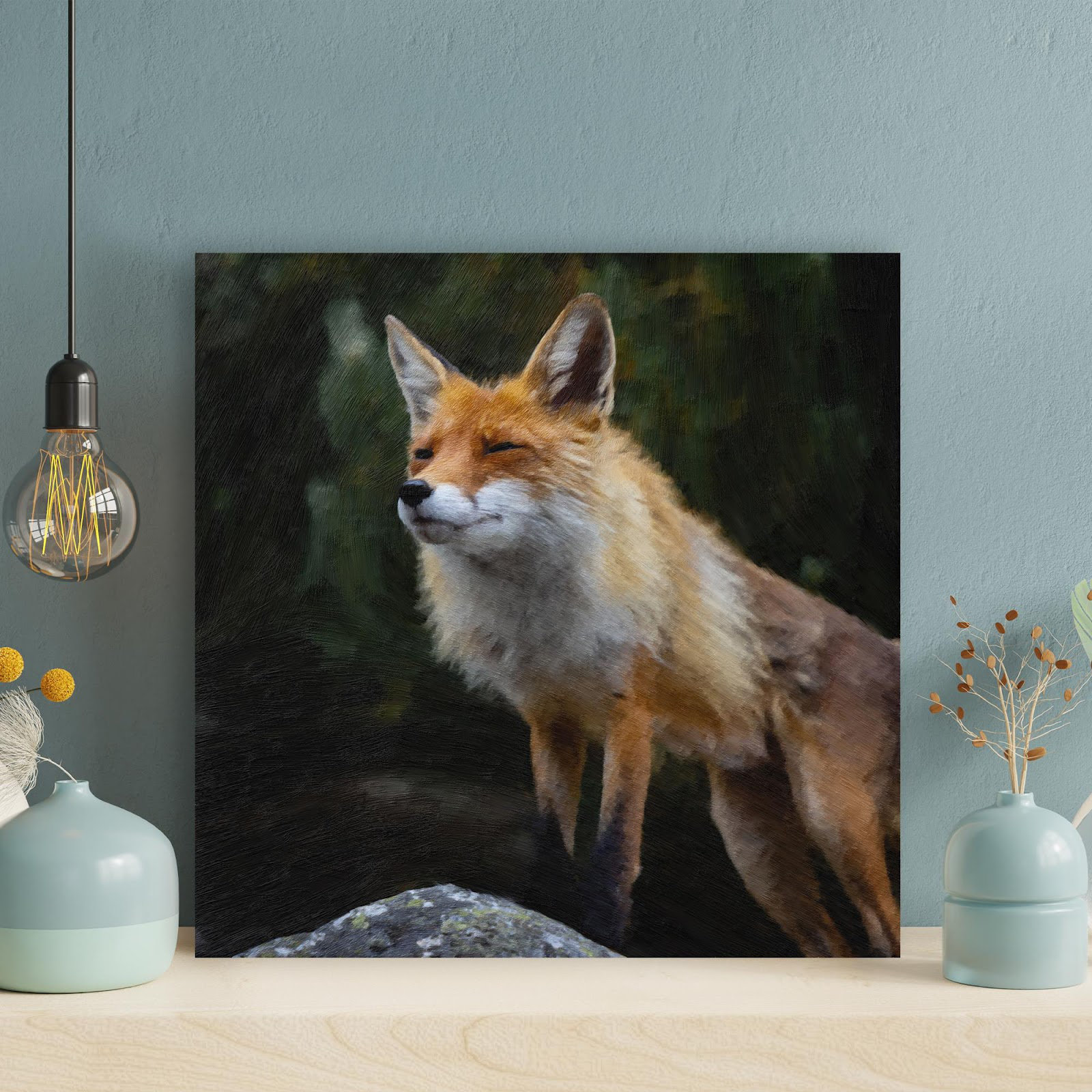Loon Peak® Brown And White Fox On Gray Rock - 1 Piece Square Graphic ...