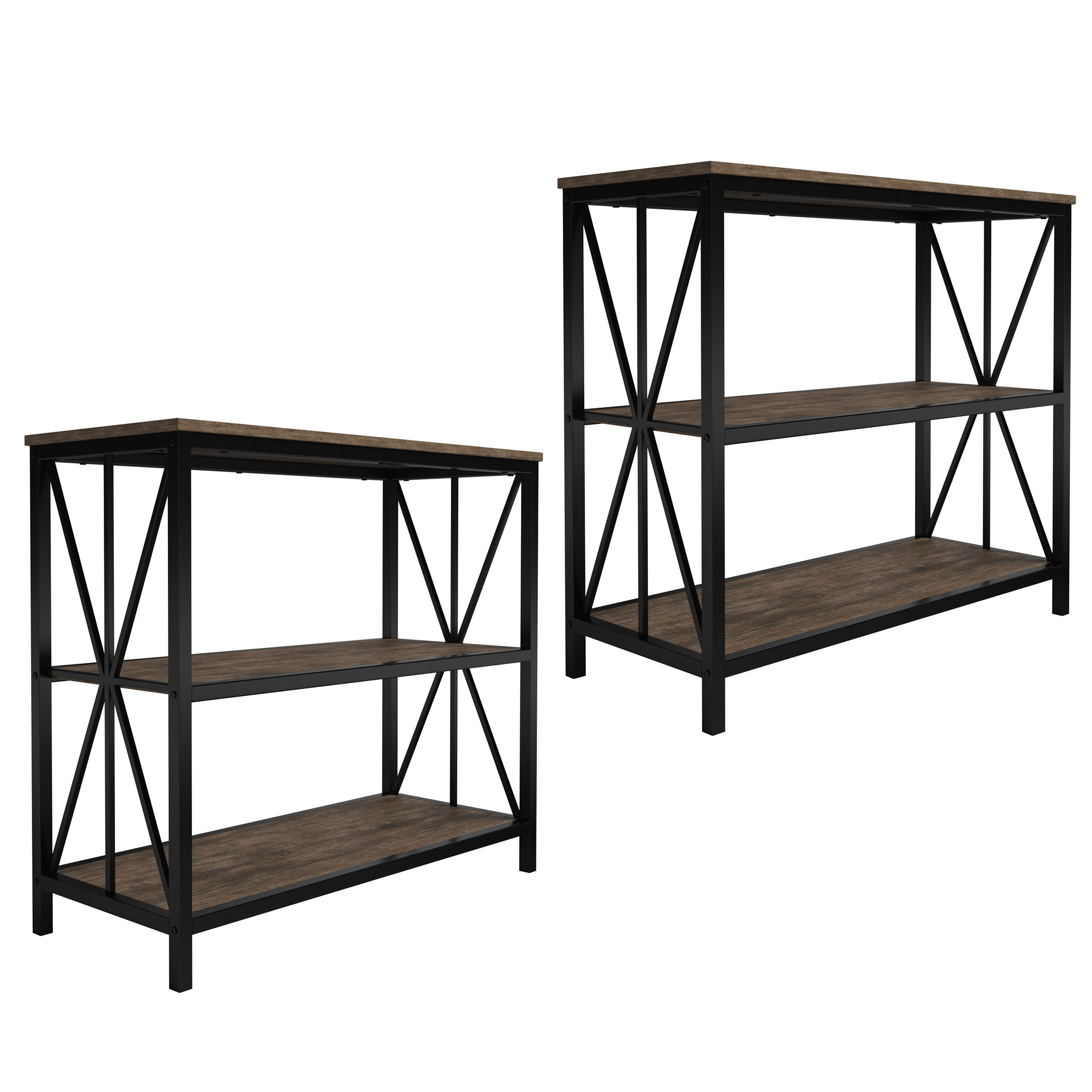 17 Stories Mariamu 3-Tier Bookshelf Set – Industrial Style Wooden ...