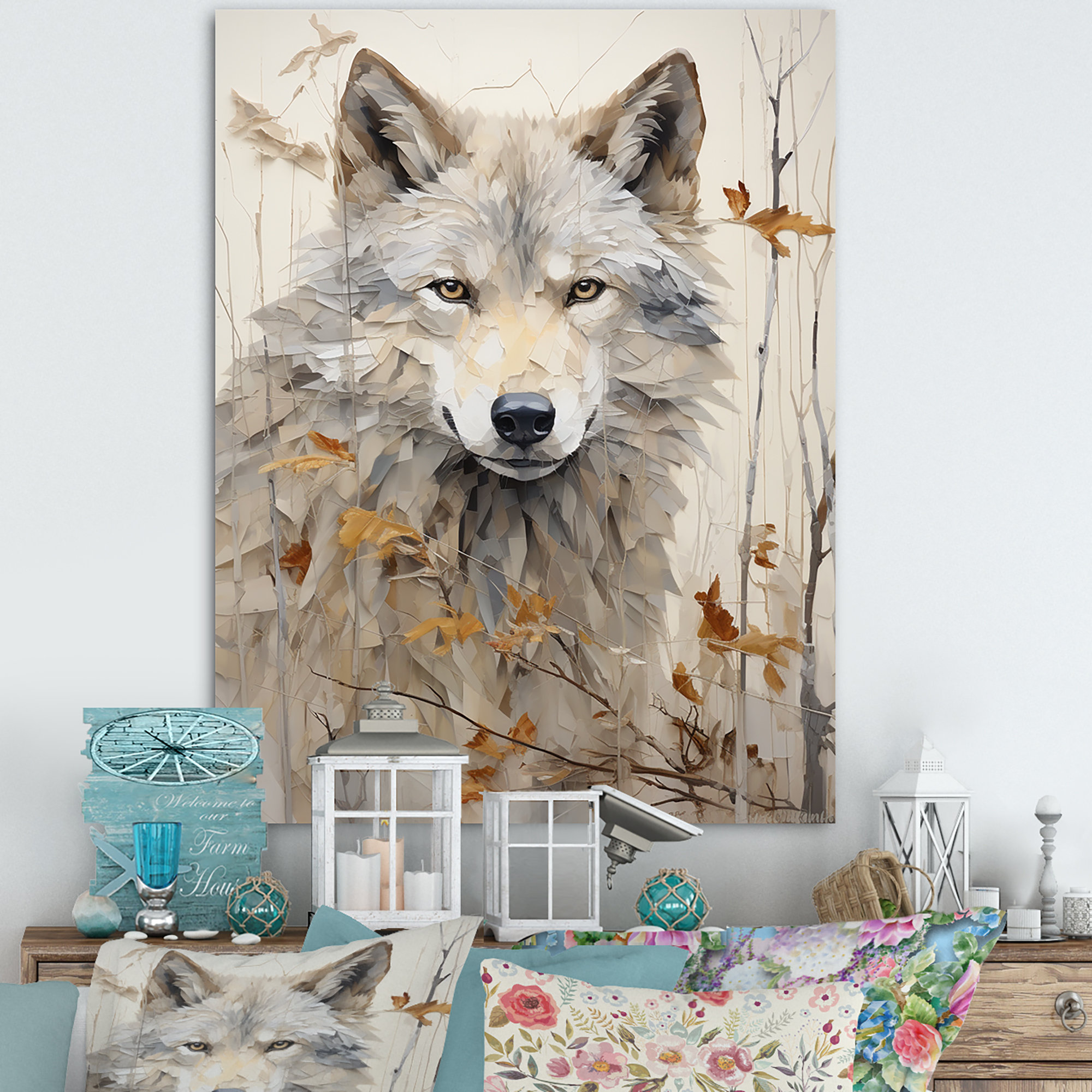 Millwood Pines minimalism Beige Wolf expression - Wolf Large Wall Art ...