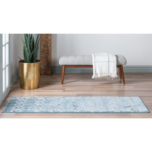 Ebern Designs Nuremberg Performance Blue/Ivory Rug & Reviews | Wayfair