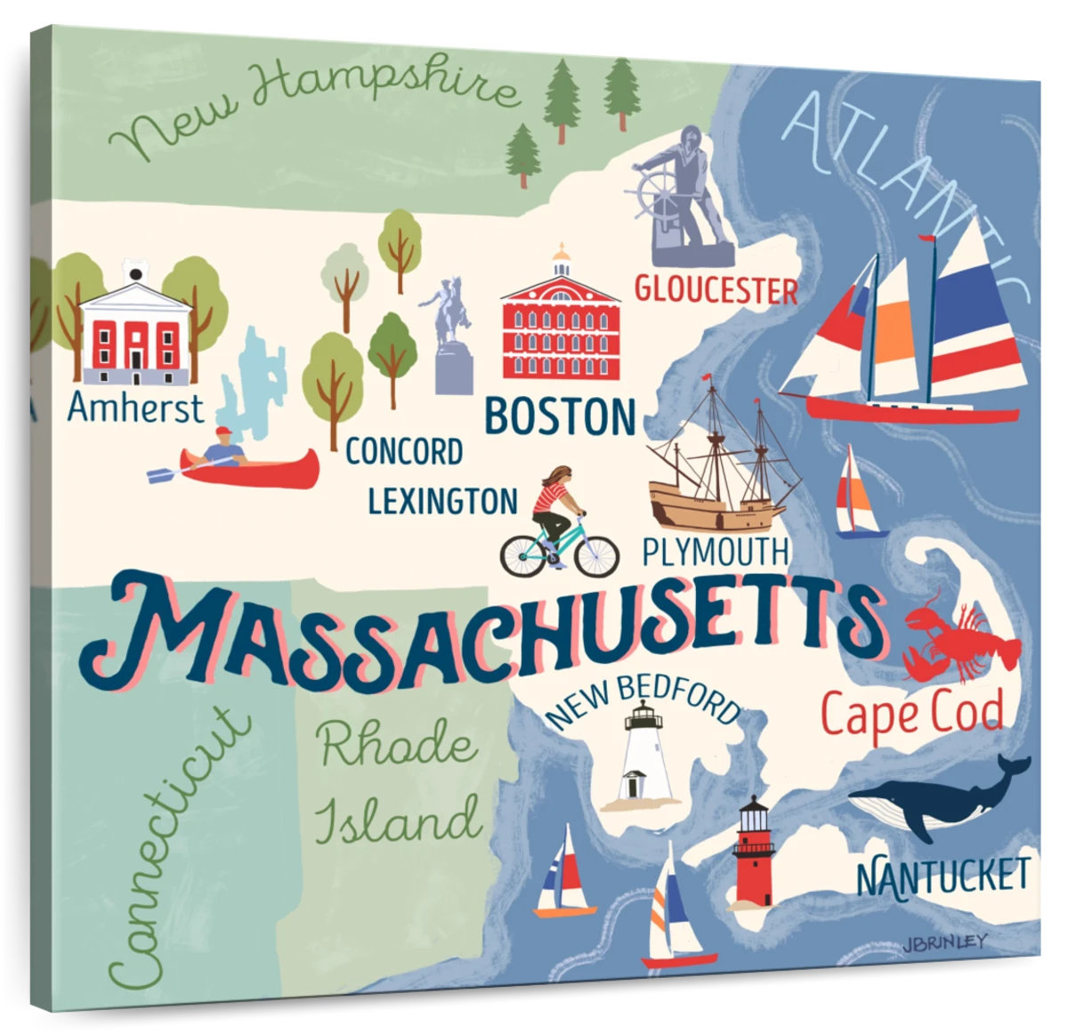 Elephant Stock State Maps - Massachusetts Attractions | Wayfair