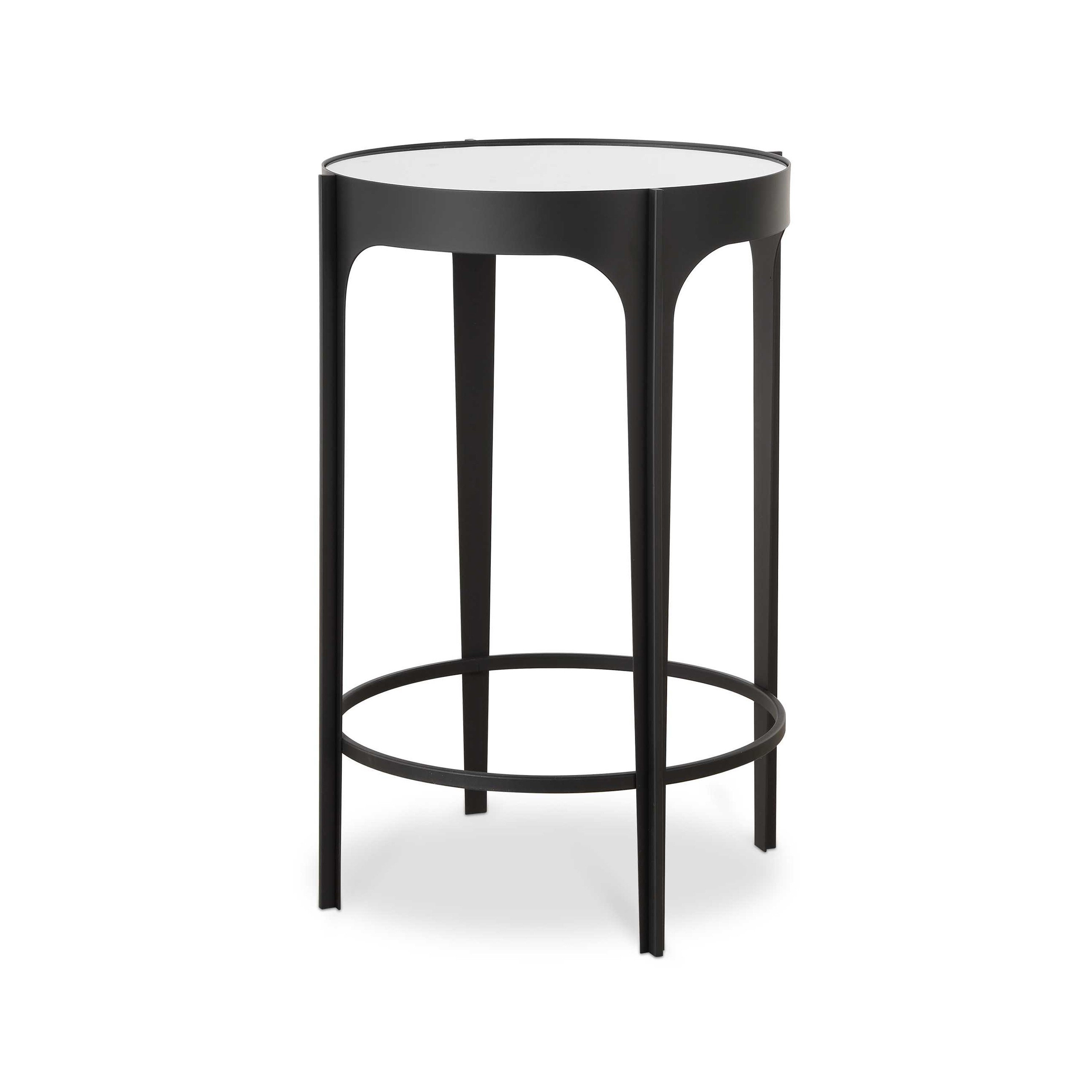 Benjara Pery Accent Table, 16 Inch Round Mirrored Top, Matte Black ...