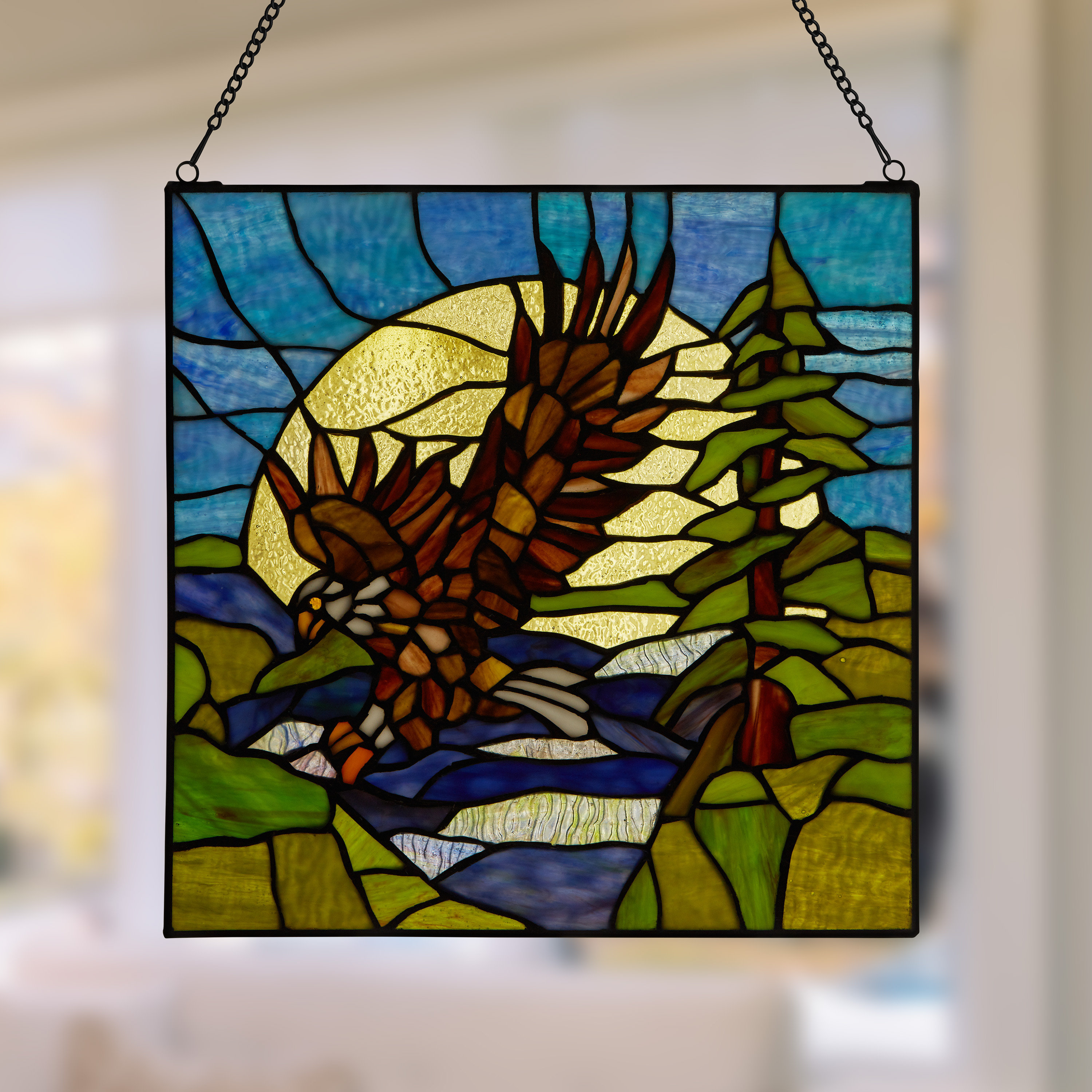 Millwood Pines 14"H Bald Eagle Stained Glass Window Panel & Reviews ...