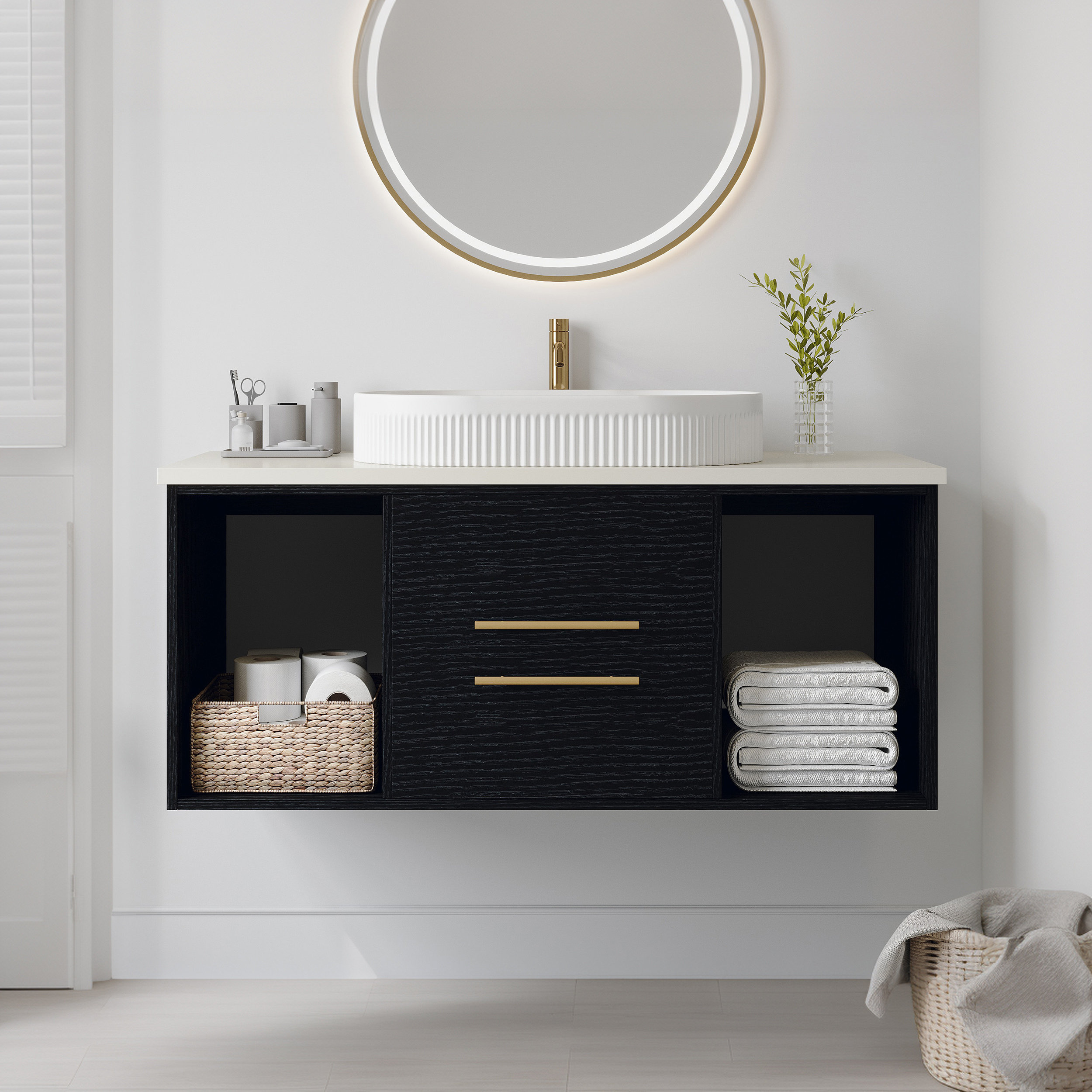 Wrought Studio™ Modern Wall-Mounted Bathroom Vanity With Oval Ceramic ...