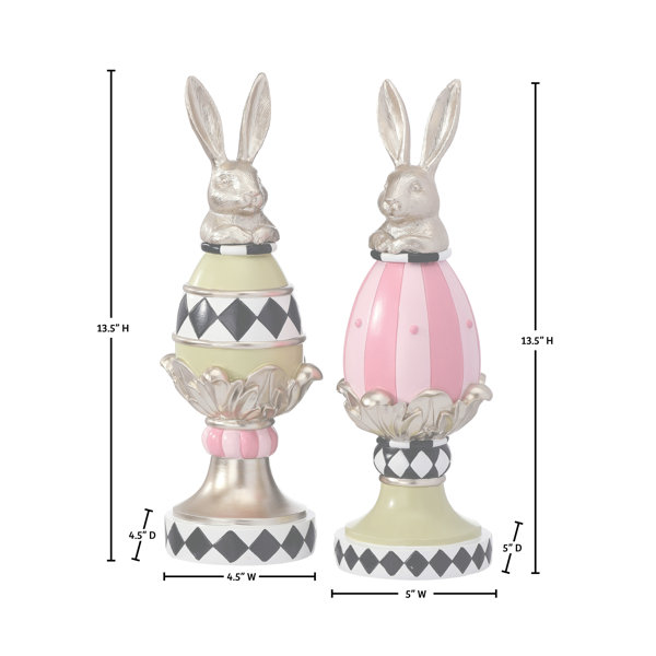 The Holiday Aisle® 13.5" Resin Garden Bunny Egg Topiary Set of 2 ...