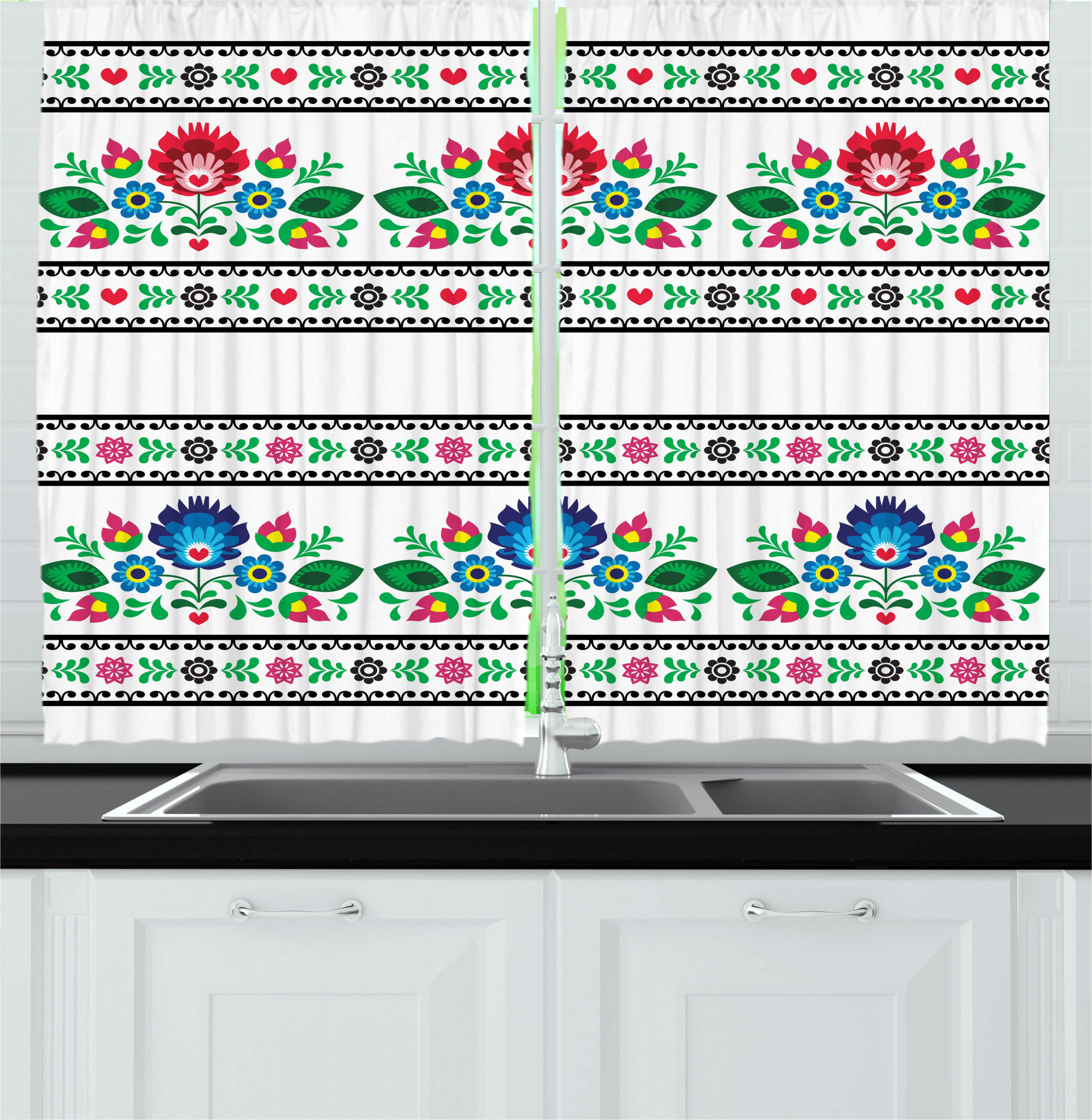 Ambesonne 2 Piece Polish Horizontally Arranged Polish Folk Pattern with ...