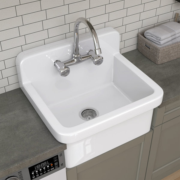 GETPRO 24'' W x 20'' D Wall Mount Utility Sink White Floating Farmhouse ...