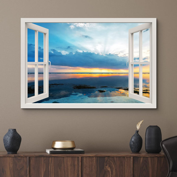 IDEA4WALL Window Scenery " Window View Sunset Cloudy Sky Ocean Beach ...