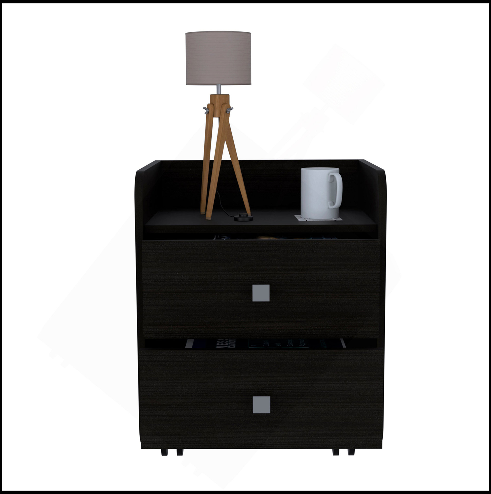 Ebern Designs York Nightstand, Superior Top, Two Drawers, Four Casters ...