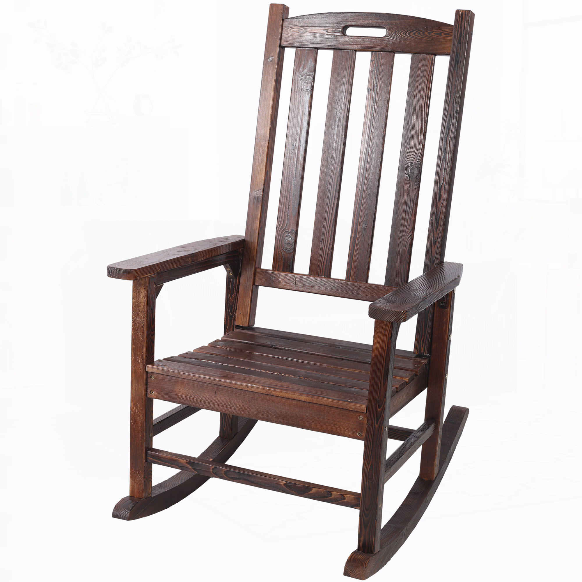 Ophelia & Co. Wooden Porch Rocker Chair with Wide Seat and Tall ...