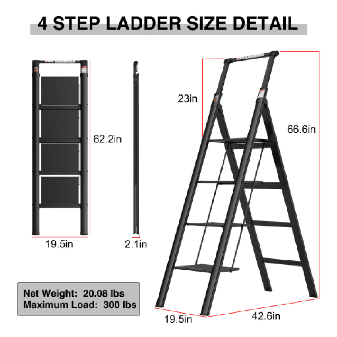 Latitude Run® 4 Step Ladder, Retractable Handgrip Folding Step Stool ...