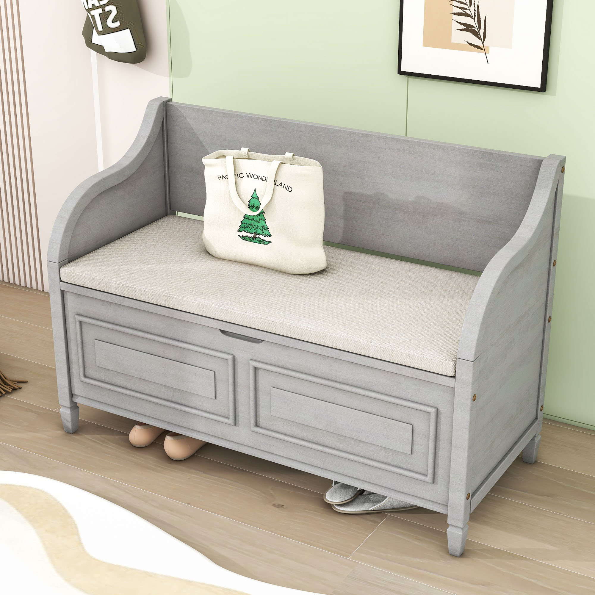 Alcott Hill® Dessaure Elegant Wood Storage Bench with Cushion and ...