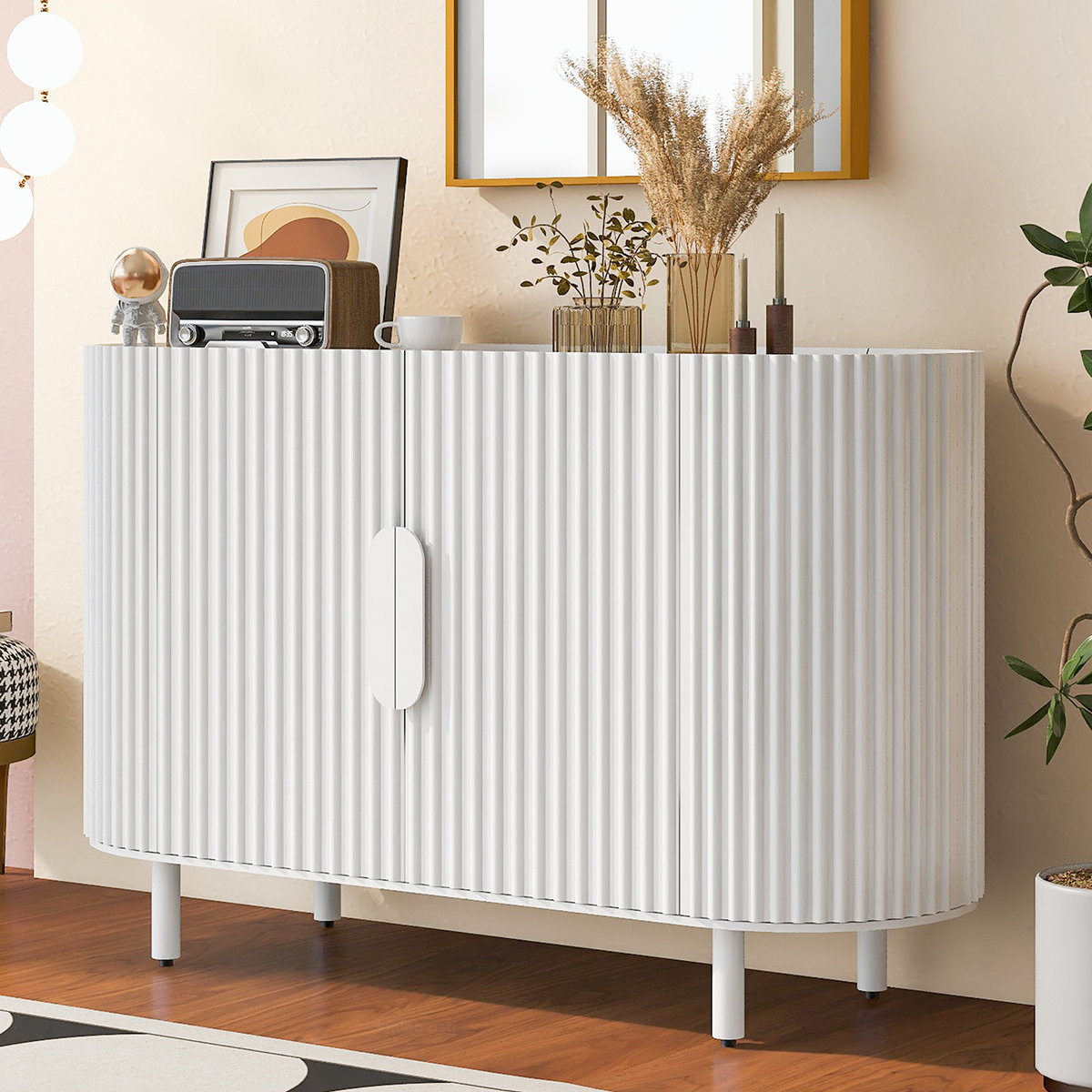 Latitude Run® Luxurious Curved Sideboard with Adjustable Shelves for Versatile Storage | Wayfair