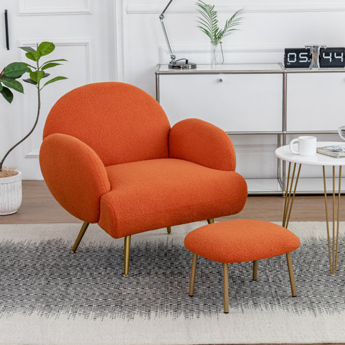 George Oliver Accent Chair and Ottoman Set, Sherpa Armchair with Golden ...