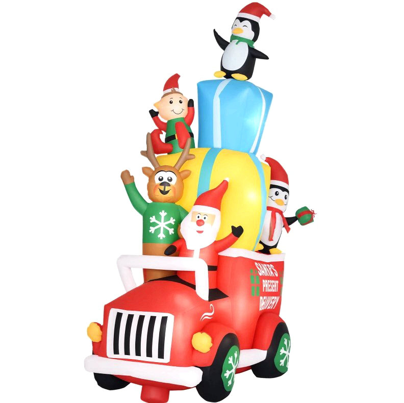 Darby Home Co Inflatable Santa Gift Delivery Truck With Elf,Reindeer ...