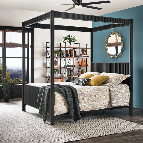 Ivy Bronx Sunel Black Finish Metal Canopy Bed - Queen | Wayfair