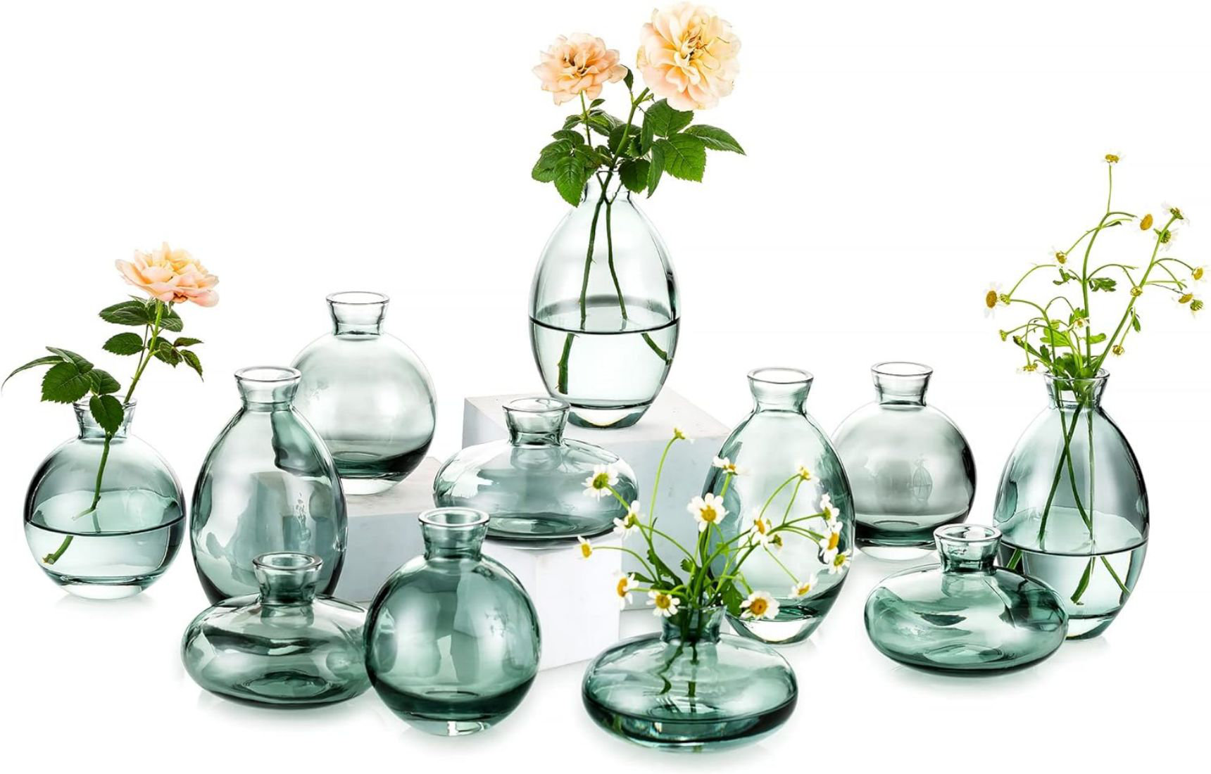 Dovecove Glass Bud Vase For Centerpieces: 12Pcs Glasseam Green Mini ...