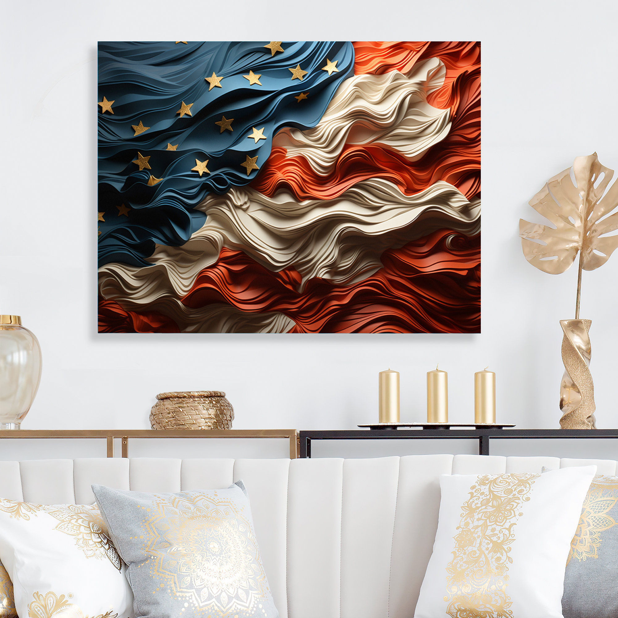 Wrought Studio™ Modern USA Flag II - Flag Print on Metal | Wayfair