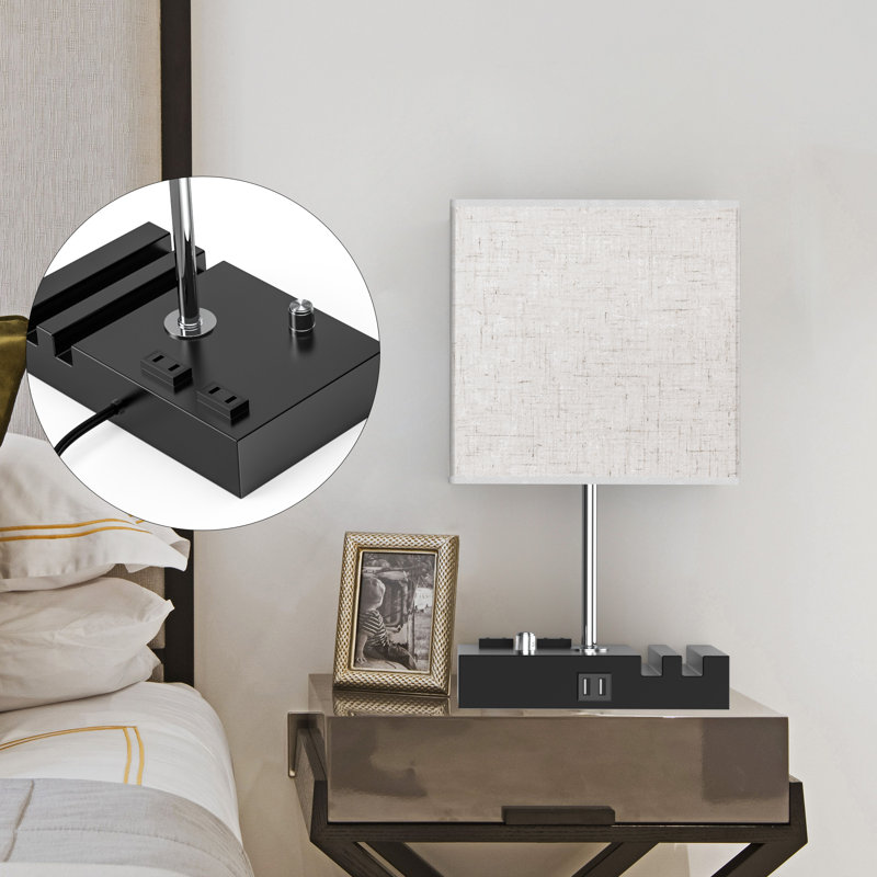Ebern Designs Marshawn Table Lamp with 2 USB Ports, 2 Power Outlets and ...
