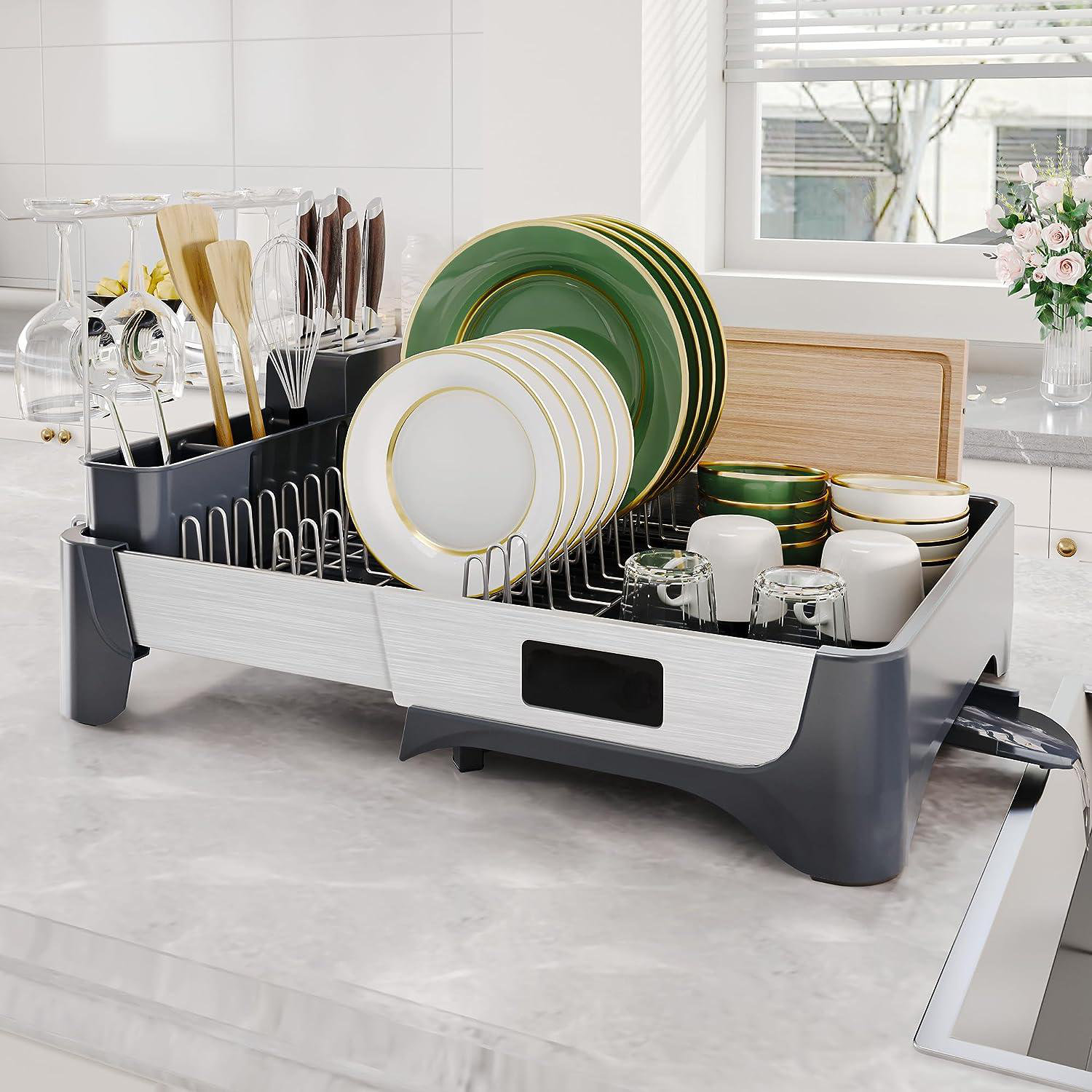 Toledo Bath & Kitchen Large Expandable Stainless Steel Dish Rack With ...