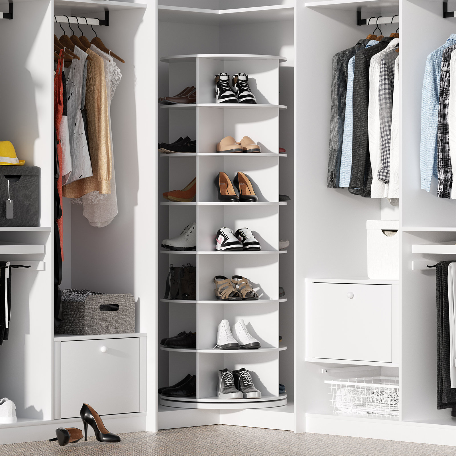 Latitude Run® 7-Tier Rotating Shoe Rack Tower, Space-Saving Shoe ...