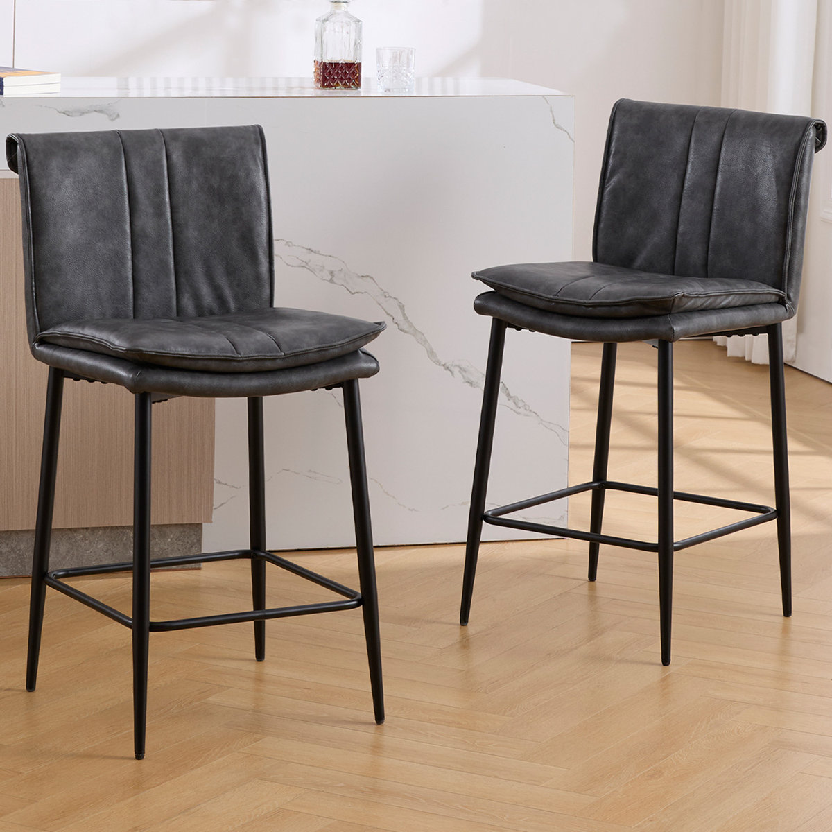 George Oliver Modern Upholstered Counter Stool With Backrest, With ...