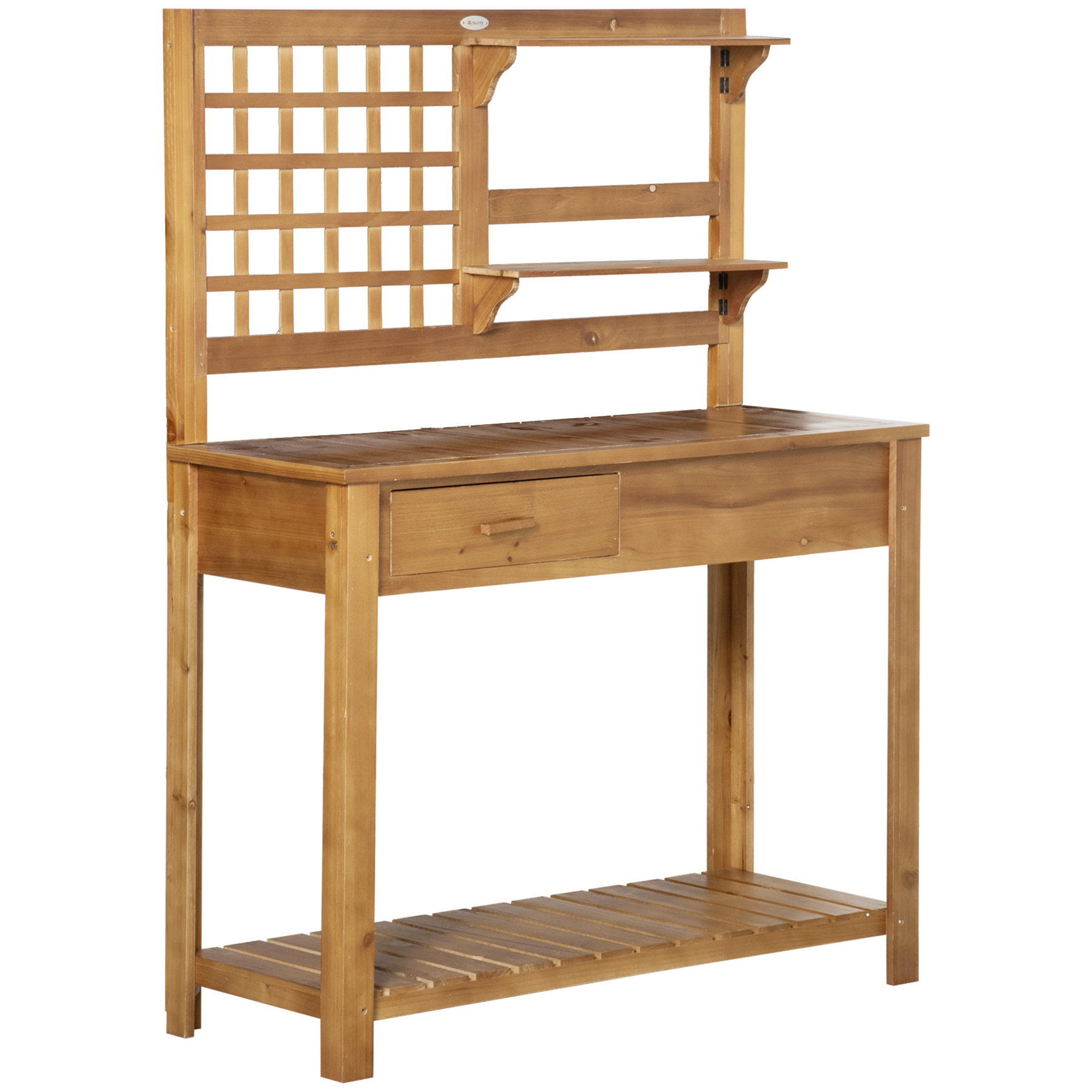 Lark Manor™ Outdoor Wooden Workstation with Tiers of Shelves and Drawer ...