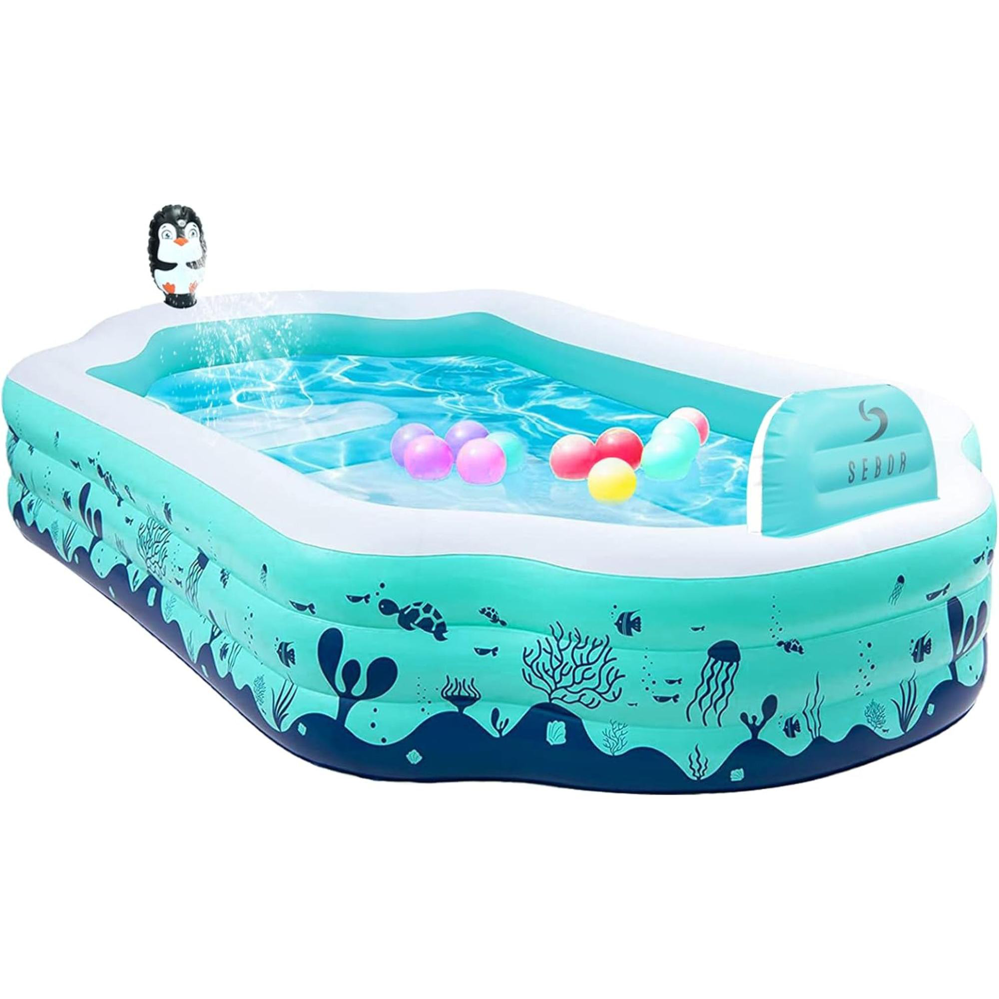 Textiles Hub Inflatable Pool With Seat And Sprinkler - Large 124'' X 71 ...