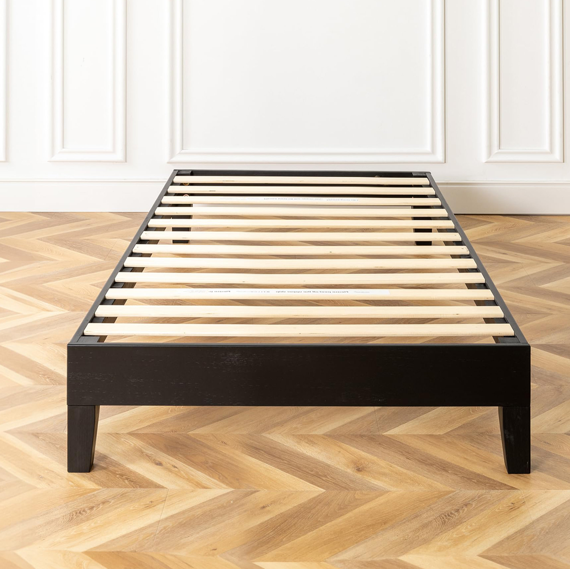 Latitude Run® Solid Wood Platform Black Bed With Wooden Slats No Box ...