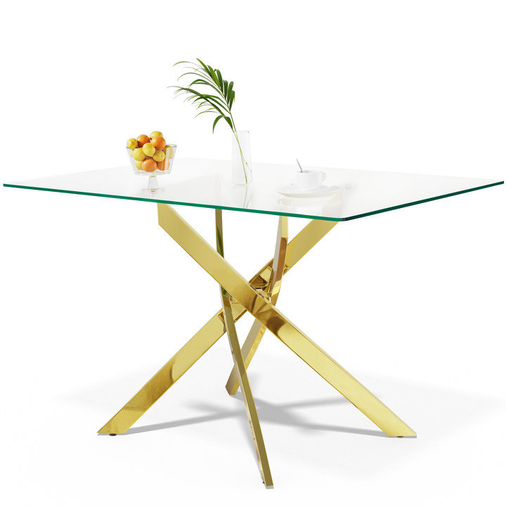 Wrought Studio™ Glass Dining Table, Rectanglar 47" Kitchen Tbale For ...