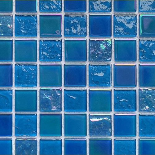 NovoTileStudio Monticello Iridescent Blue 1" x 1" Glass Grid Mosaic ...