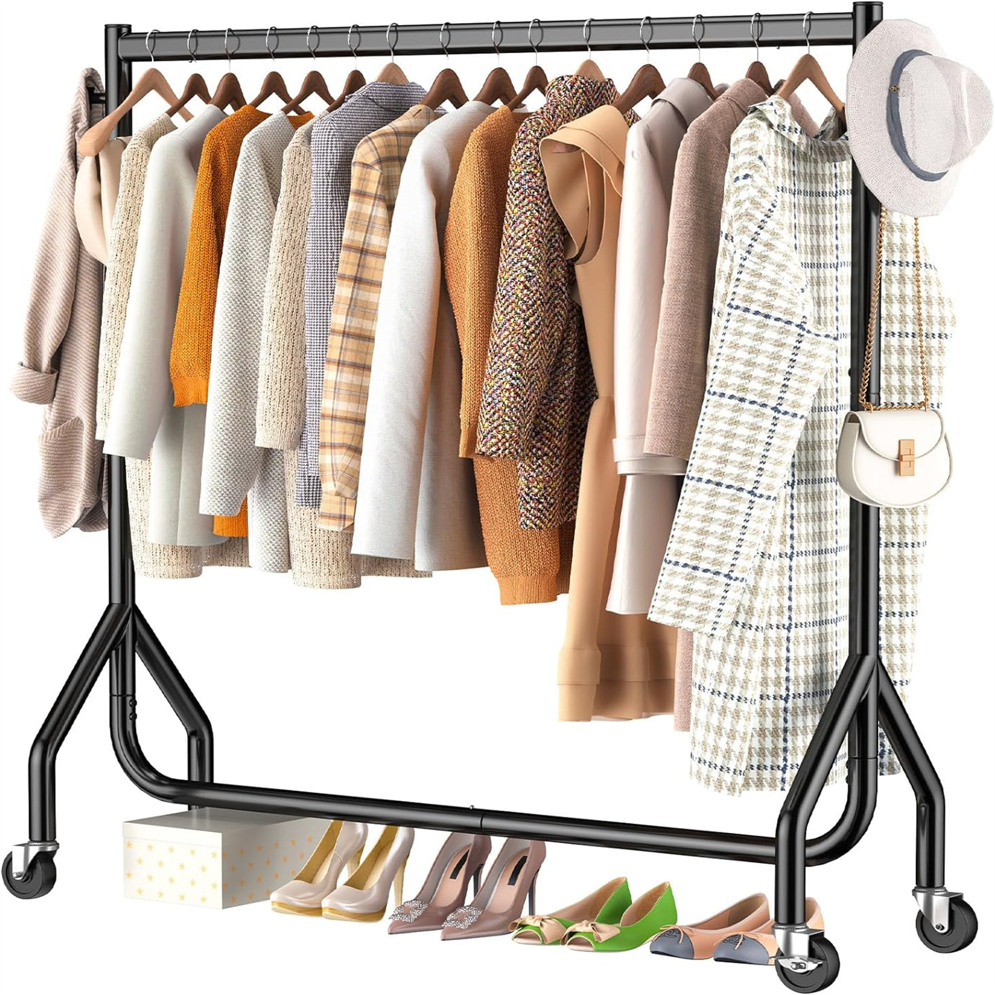 Rebrilliant Clothing Hanger with Wheels, Rolling Heavy Duty Hanger ...